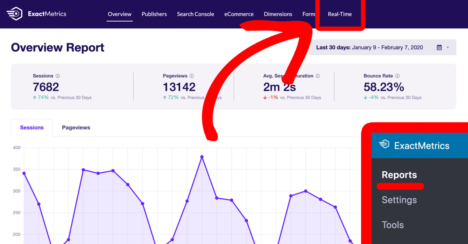 How to Find the ExactMetrics Real-Time Report - ExactMetrics