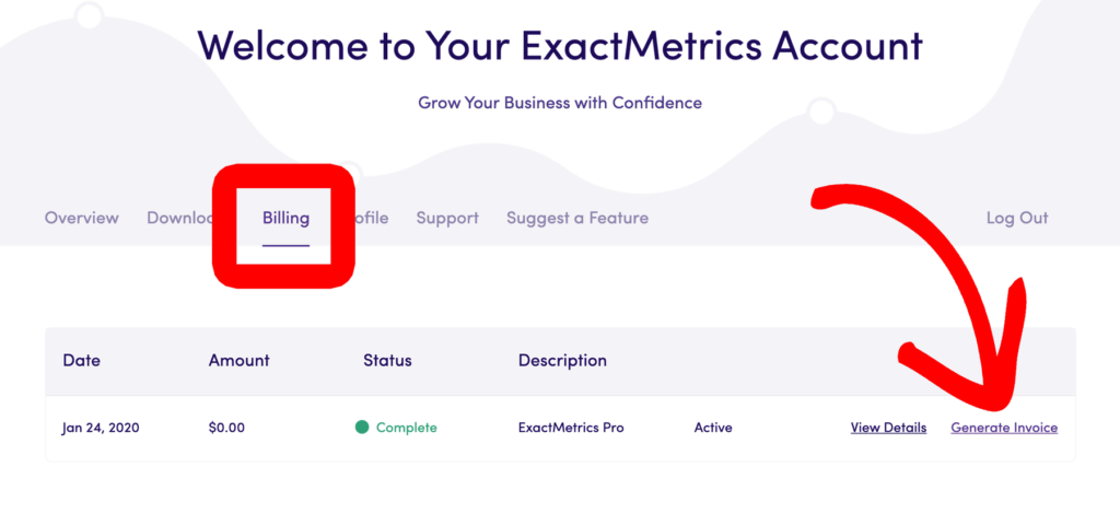 How to Generate an Invoice For Your ExactMetrics Purchase - ExactMetrics